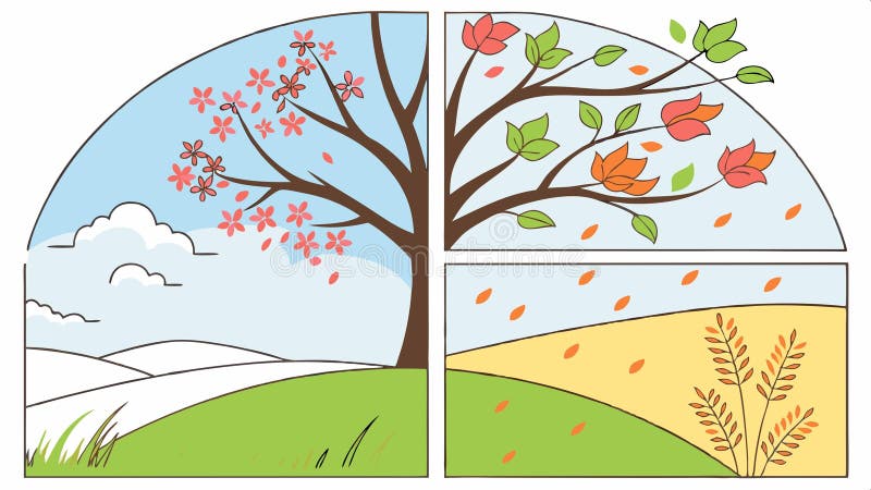Seasonal Tree Split, Four Seasons Cycle Vector Design Generative AI ...