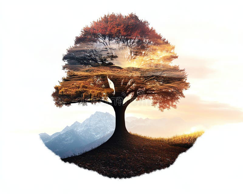 Seasonal Tree Transformations in Double Exposure Showcasing a Single ...
