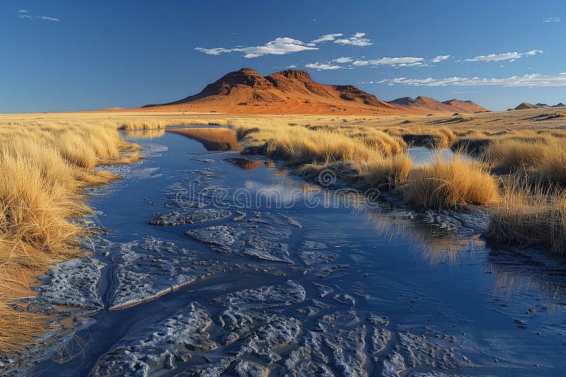 Seasonal Water Source in the Desert Stock Illustration - Illustration ...