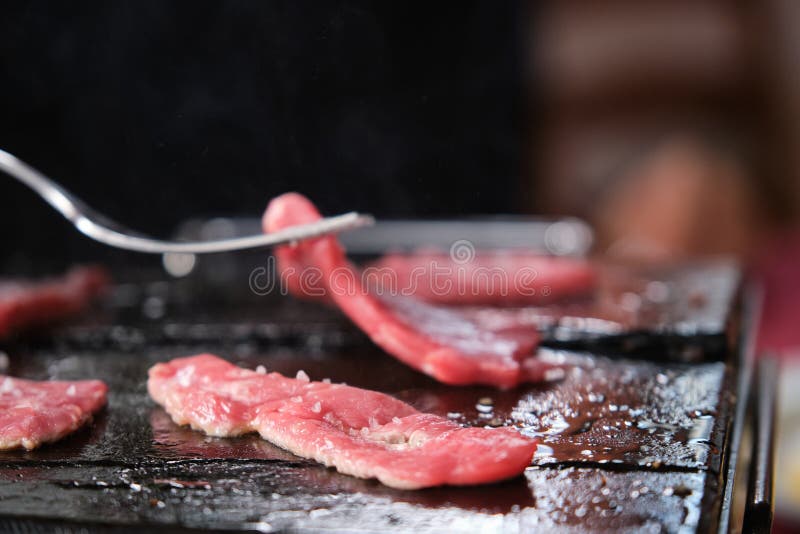Seasoned Beef Steak Over Hot Stone. Stock Photo - Image of steak, cook ...