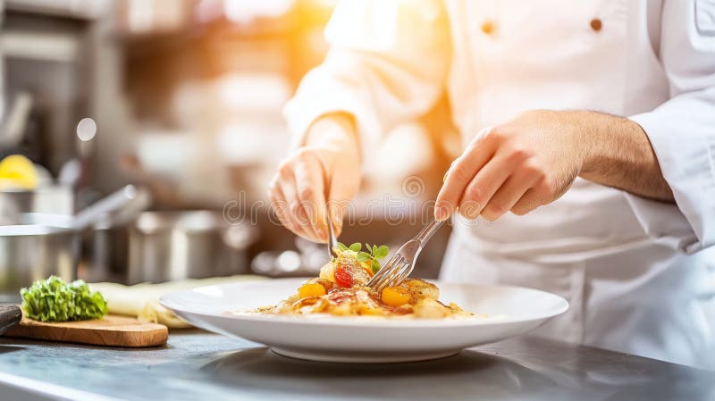 Seasoned Chef Preparing Gourmet Dishes with Precision Stock Photo ...