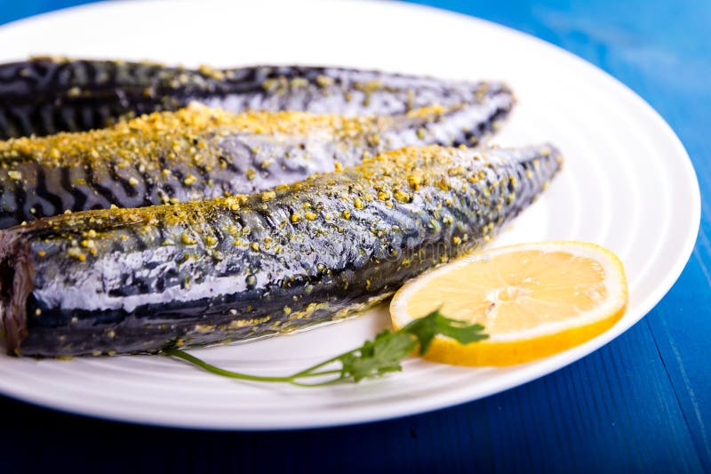 Seasoned Mackerel with Lemon Stock Photo - Image of fishing, seasoning ...