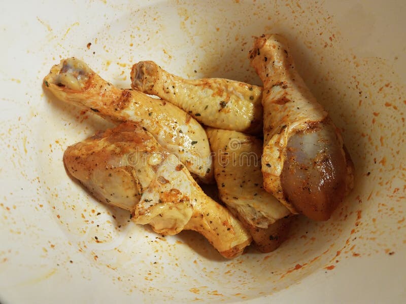 Seasoned Raw Chicken Drumsticks in White Bowl Stock Image - Image of ...