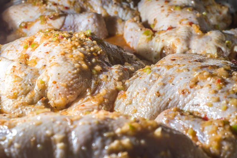 Seasoned and Raw Chicken, Texture with Selective Focus Stock Photo ...