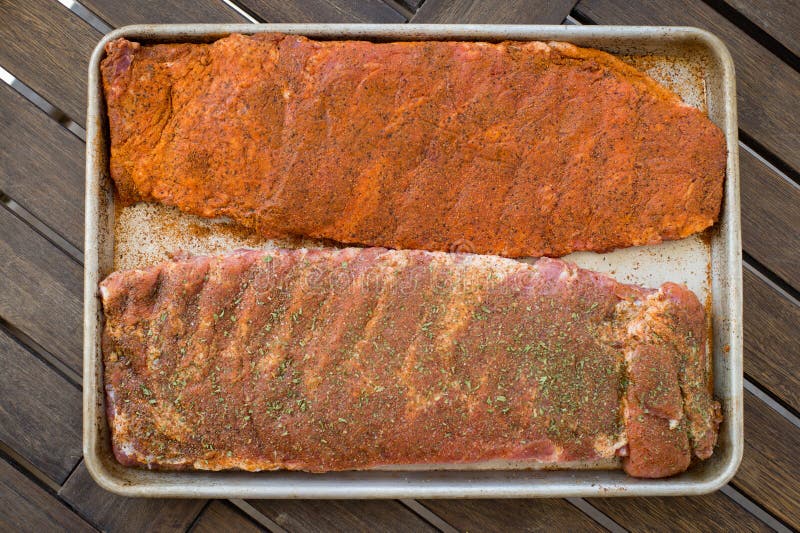 Raw Seasoned Ribs Ready To Grill Stock Photo - Image of rack, dish ...