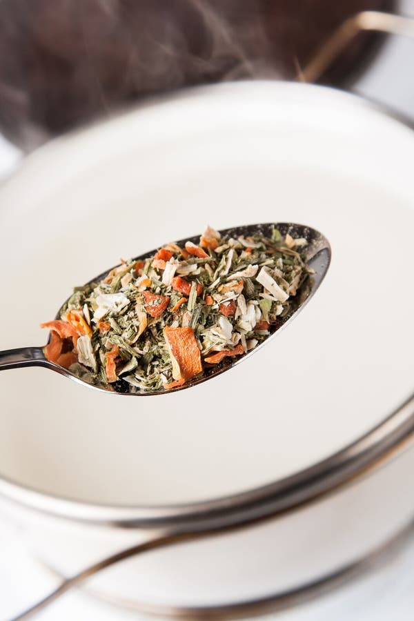 Seasoning in Spoon for Cooking in Pot with Steam Stock Photo - Image of ...