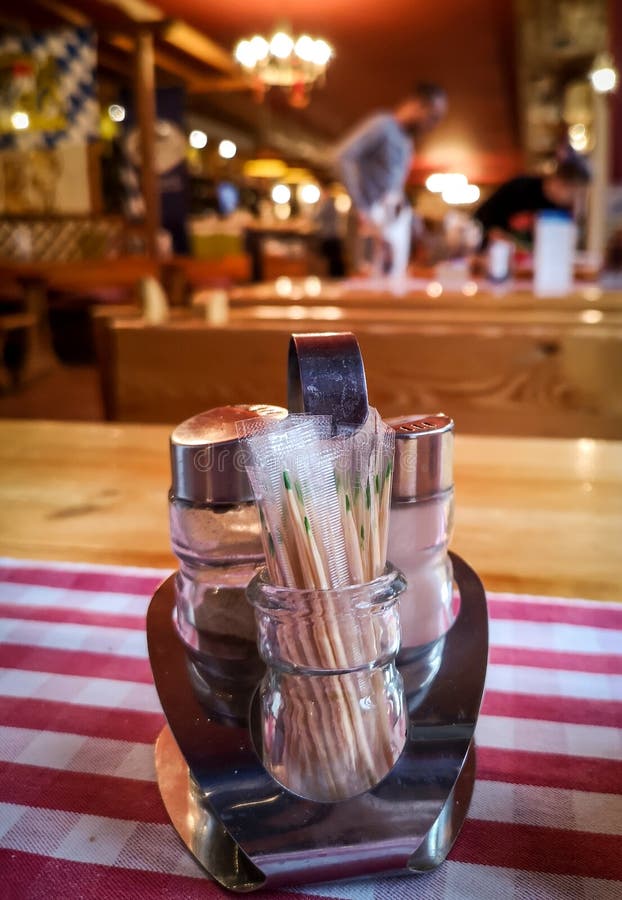 Seasonings and Toothpicks on a Table in a Restaurant Stock Image ...