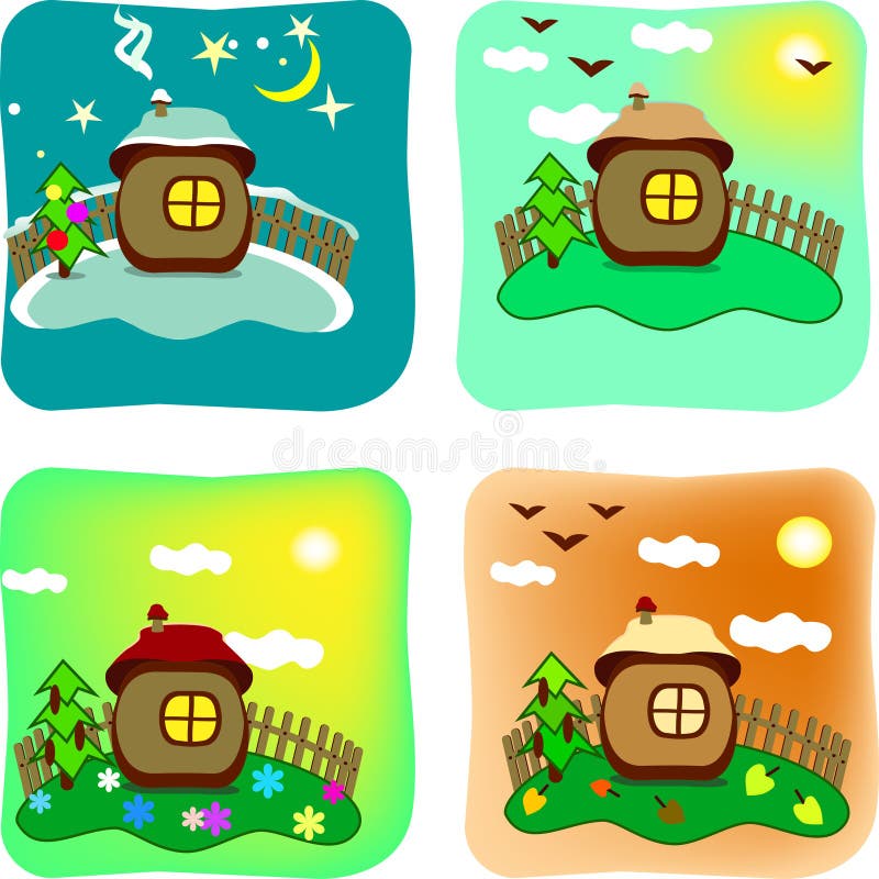 Seasons in cartoon style stock vector. Illustration of blue - 38431591