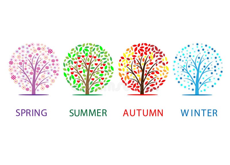 Four Seasons Banners with Trees Stock Vector - Illustration of cartoon ...
