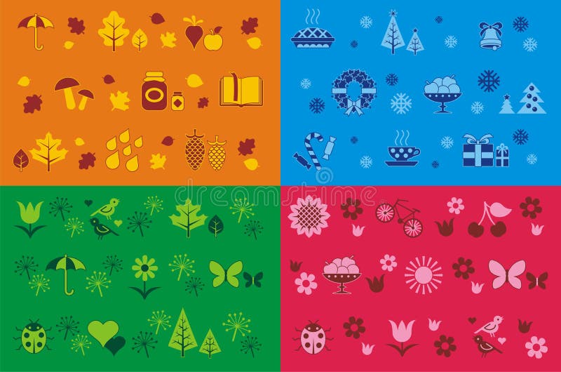 Seasons seamless patterns stock vector. Illustration of spring - 64306456