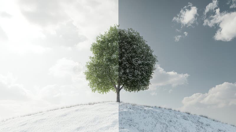 Seasons Split a Tree between Summer and Winter Representing Time and ...