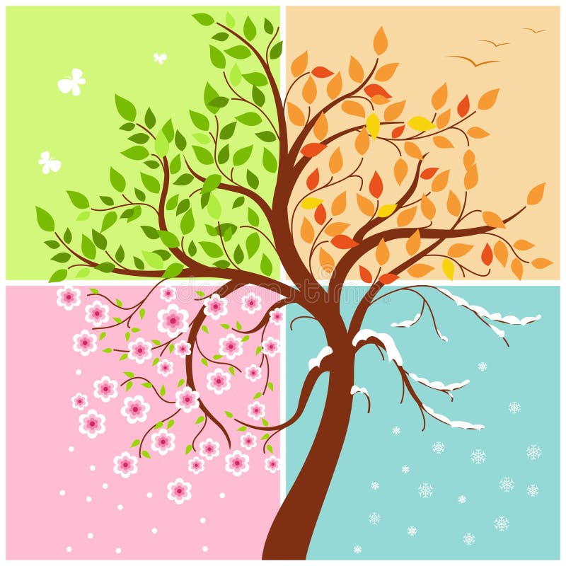Seasons of the Year Cards. Winter, Spring, Summer, Autumn Stock Vector ...