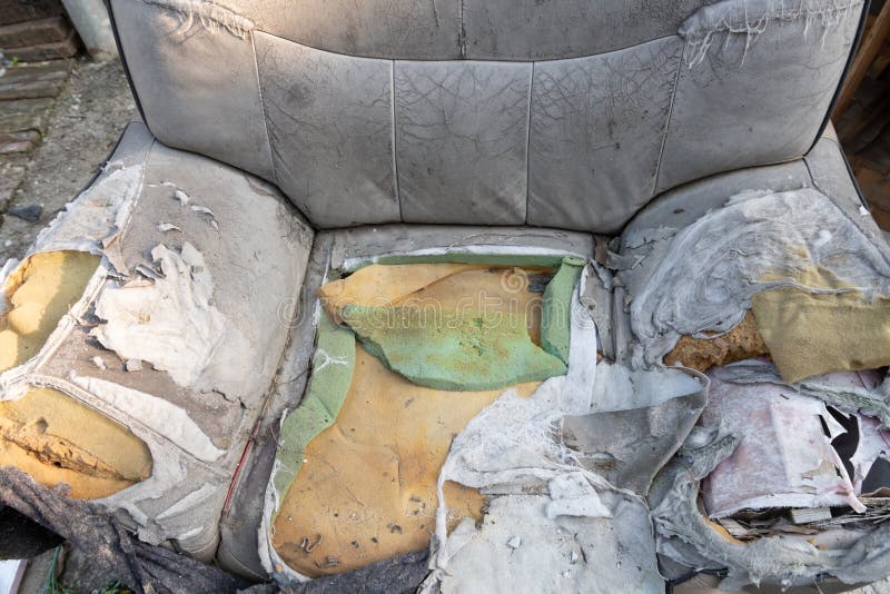 Seat of Badly Damaged Sofa at Horizontal Composition Stock Image ...