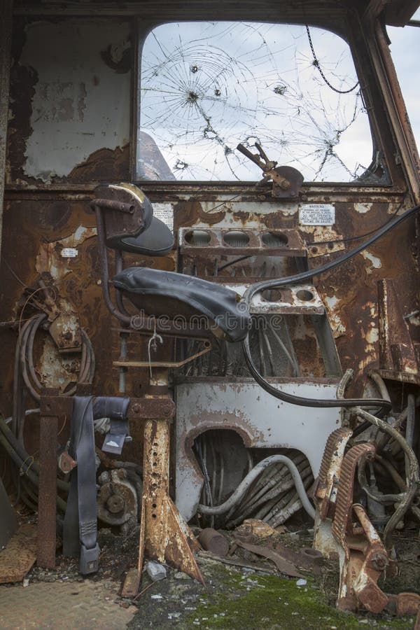 Seat in Operators Cab of Rusting Heavy Equipment Stock Photo - Image of ...
