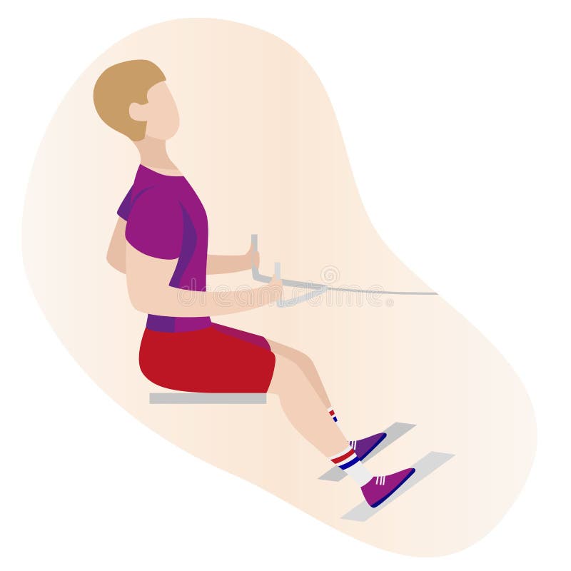 Seated Cable Rows Flat Vector Illustration. Fitness Man Stock Vector ...
