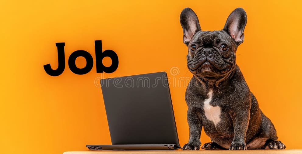 Seated at a Desk, a Pug Dog Works on a Computer that is in Front of it ...