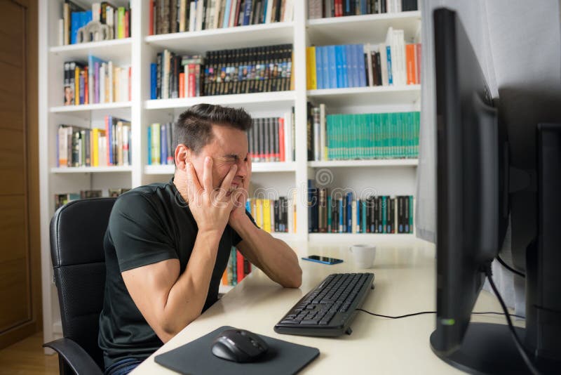 Hysterical Man in Front of the Computer Stock Photo - Image of ...