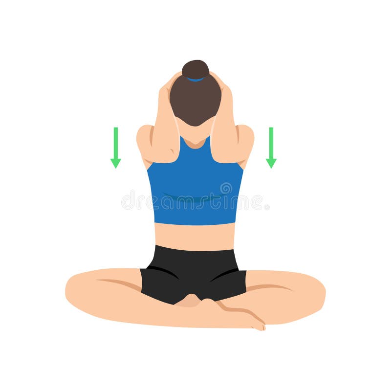 Seated Neck Stretch, Pulling Her Head Forward Gently with Both Hands ...