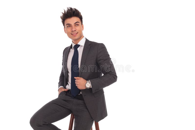 Elegant Man Sitting Chair Looking Up Side Pose Stock Photos - Free ...