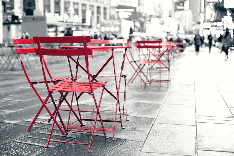 Seating Area at Plaza in Busy Times Square NYC Stock Image - Image of ...