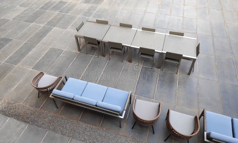 Seating Arrangements with Chairs and Tables in a Open Tiled Area Stock ...