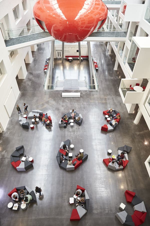 Seating in the Atrium of Modern University Building, Vertical Stock ...