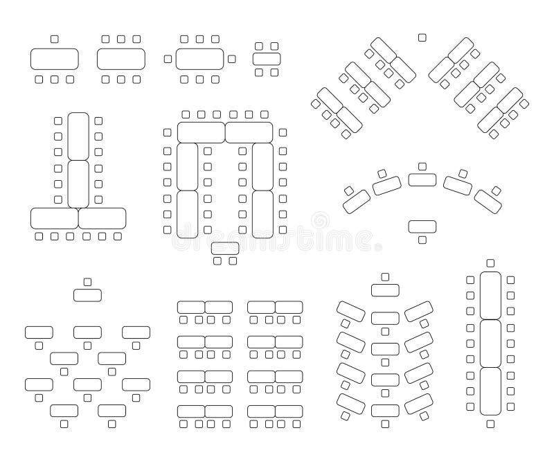 Seating Schemes for Rectangular Tables. Table and Chairs Top View in ...