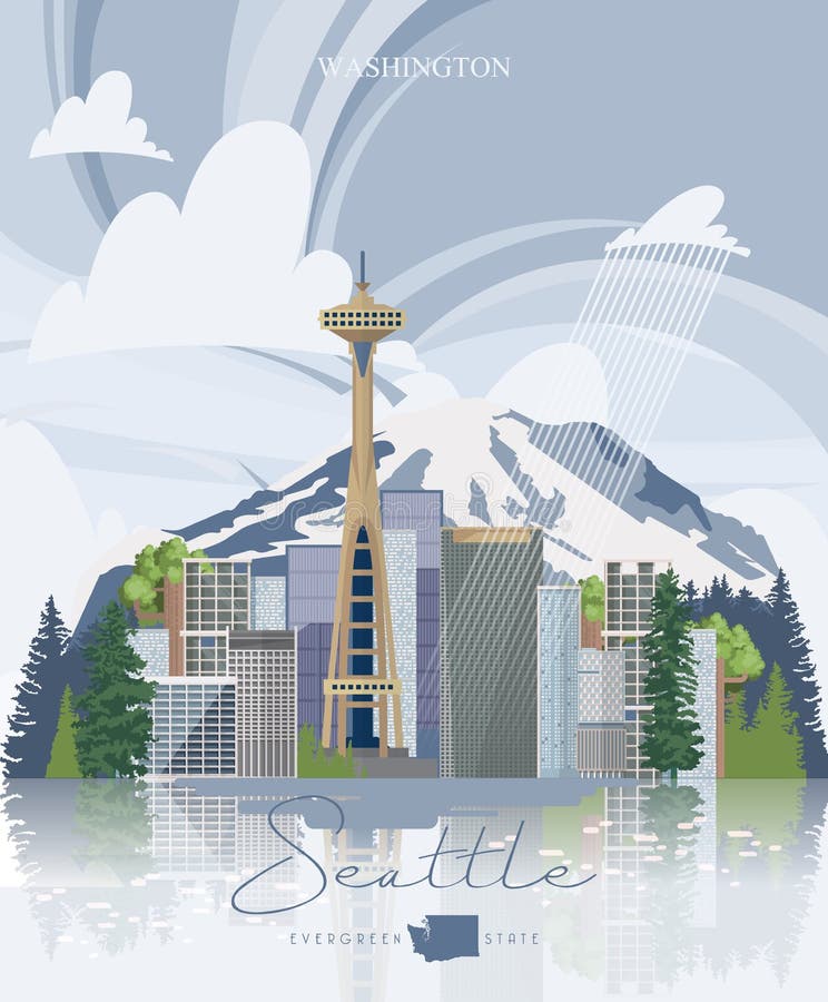Seattle Vector Panorama. State Washington Stock Vector - Illustration ...
