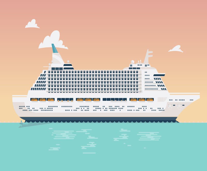 Ocean Cruise Ship on Vector Horizontal Illustration in Flat Style Stock ...
