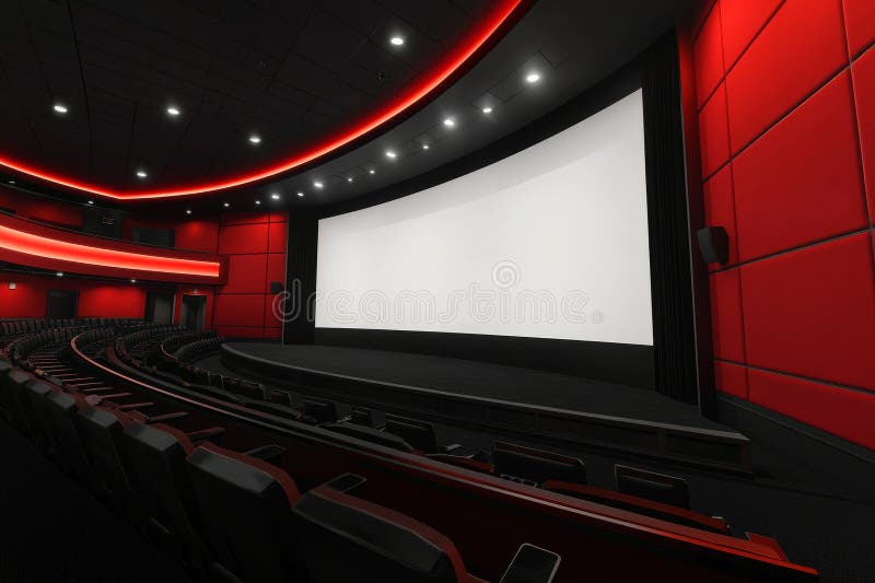 Seats and Blank Screen with Stage Mockup in Wide Format Stock Image ...