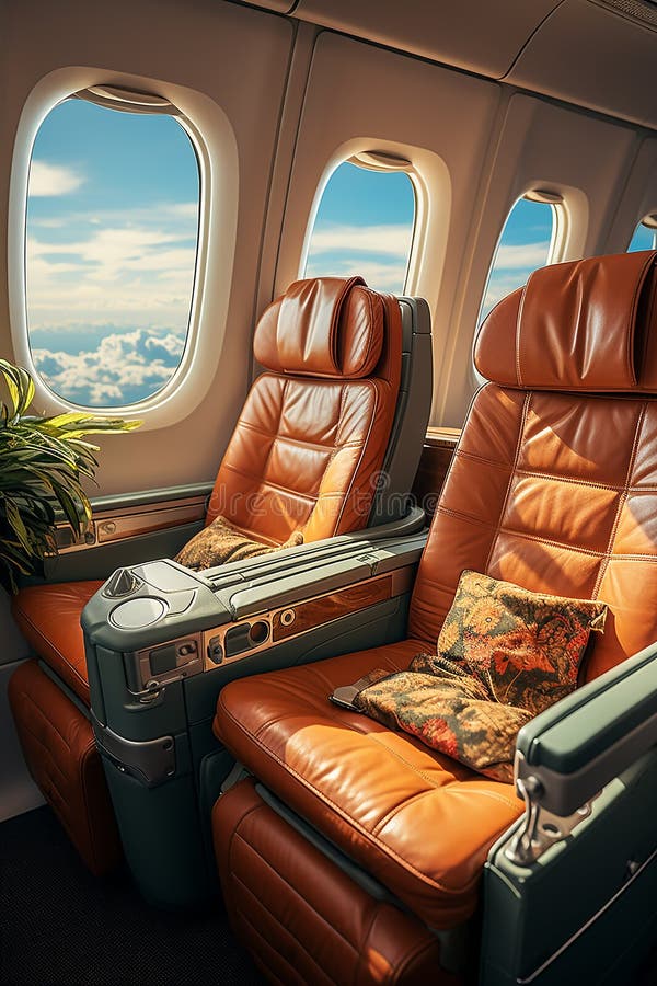 Seats In The Cabin For Business Class Passengers In A Modern Aircraft Airplane Cabin Stock