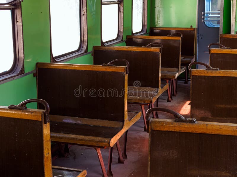 Seats Inside an Old Train Carriage Stock Image - Image of loneliness ...