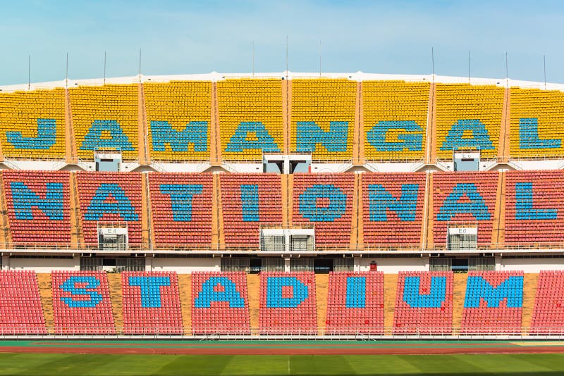 Seats on Stadium Steps Bleacher with Spot Light Pole Editorial Stock ...