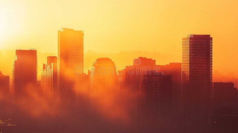 Seattle Buildings in Hazy Morning Sunrise View Stock Illustration ...