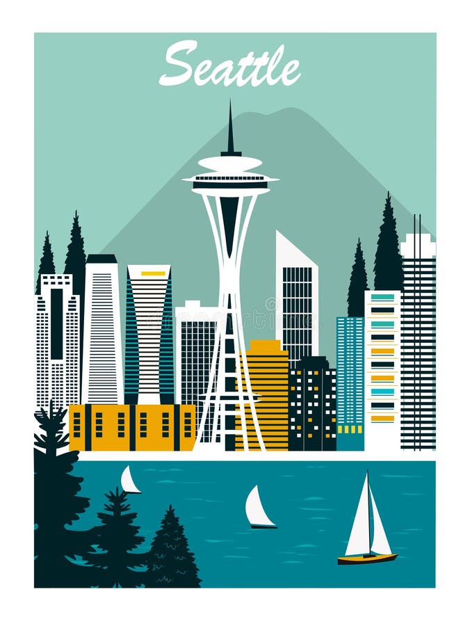 Seattle City Skyline Colors Illustration Stock Vector - Illustration of ...