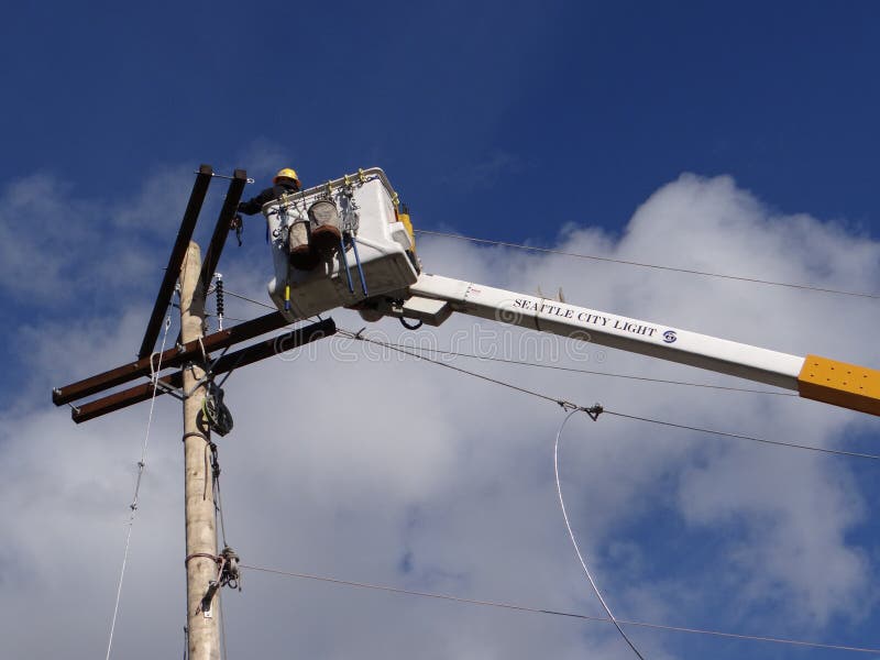 Seattle City Light Workmen Replace an Aging Utility Pole Editorial ...