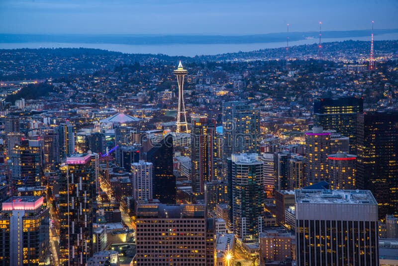 Seattle City at Night editorial photo. Image of architecture - 136490706