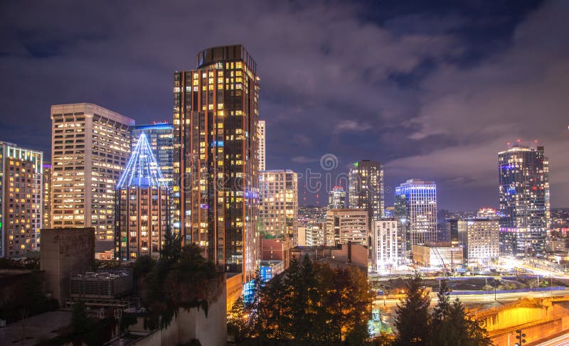 Seattle City at Night stock image. Image of needle, famous - 136488857