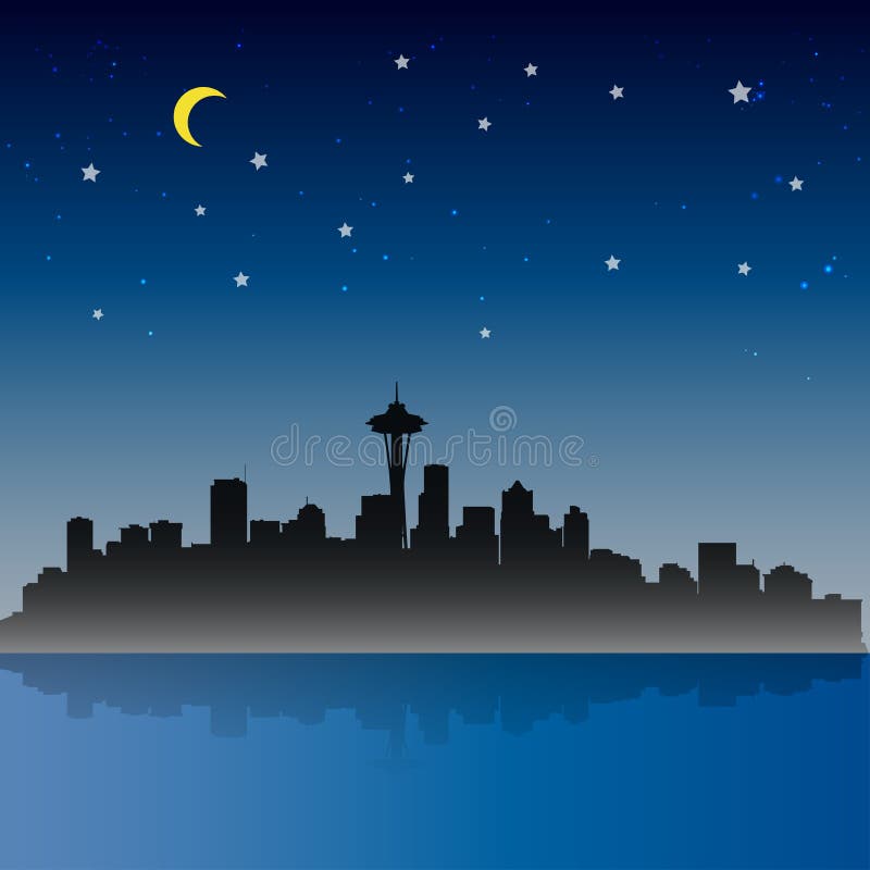The Seattle City Night Scene Stock Vector - Illustration of river ...