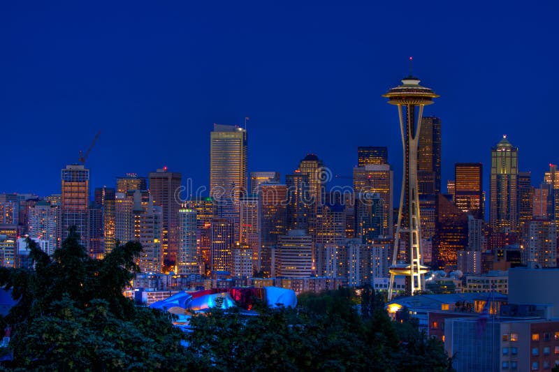 Seattle city night skyline stock photo. Image of skyscrapers - 15032640