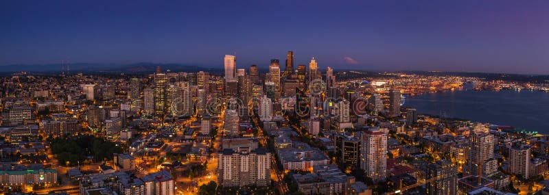 Seattle City Nightlife after Sunset from a Warm Summer Night Stock ...
