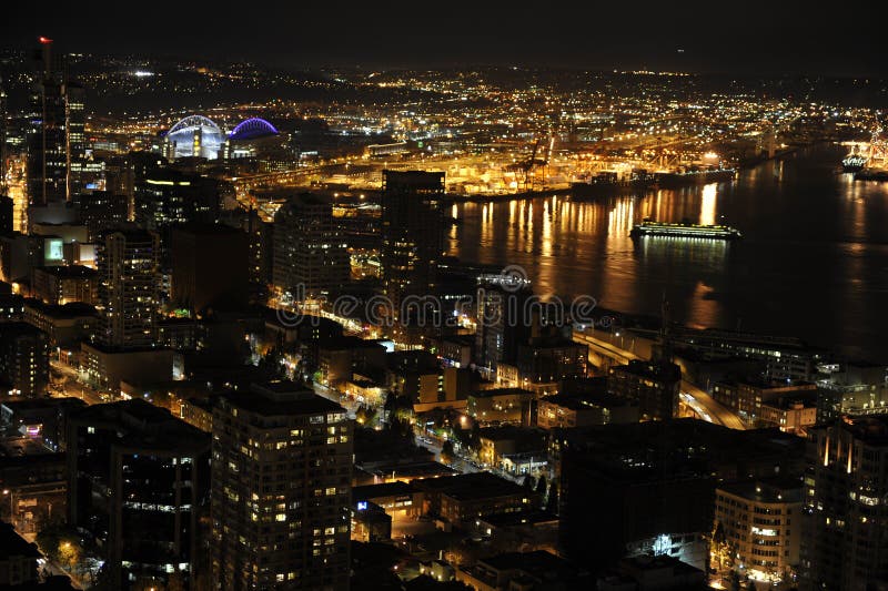 Seattle City, Seaside Night View Editorial Stock Image - Image of ...