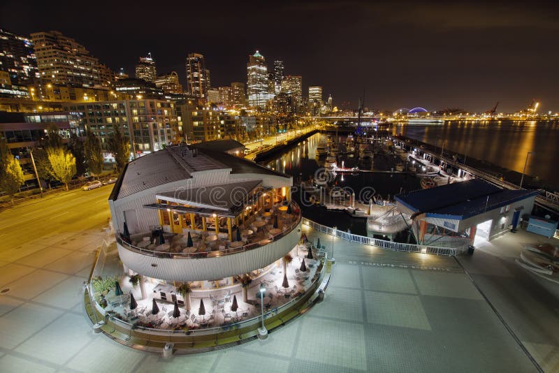 Seattle City Skyline and Marina at Night Stock Image - Image of lights ...
