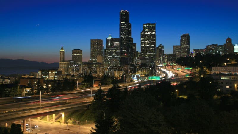 Seattle Cityscape Time Lapse Dusk Stock Footage - Video of headlights ...