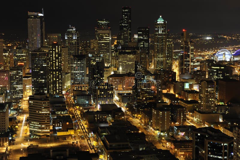 Seattle Downtown, Night View Editorial Stock Photo - Image of lights ...