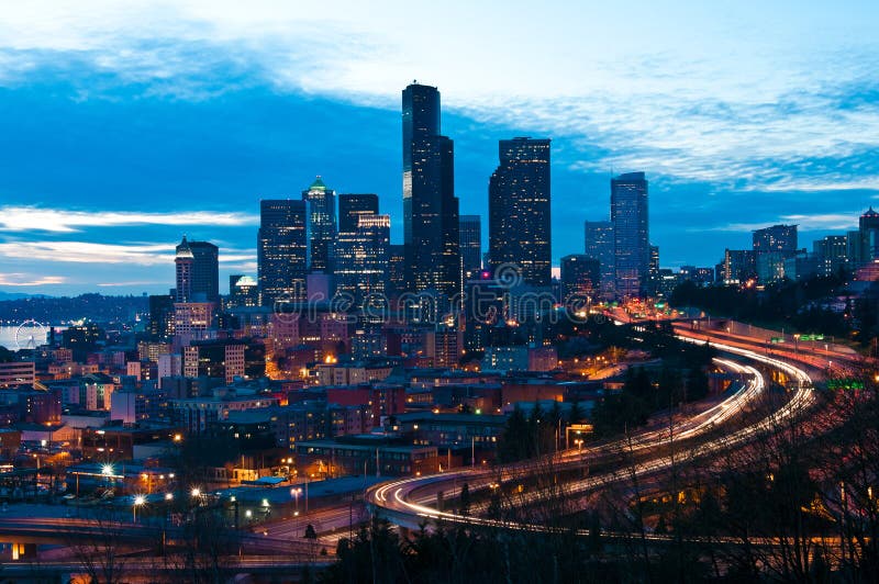 Seattle Downtown in the Night Stock Photo - Image of landscape, modern ...