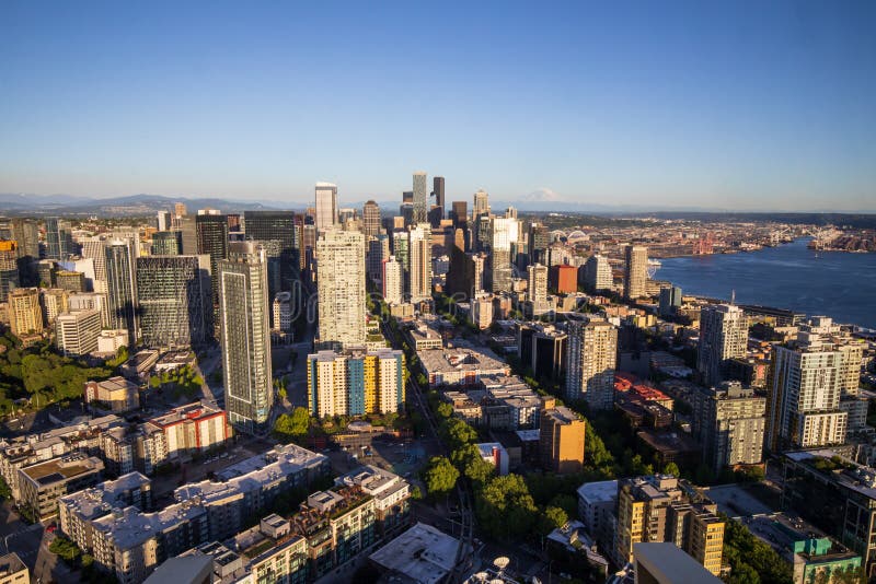 Seattle Downtown Panoramic Skyline during Summer Sunset. View from ...
