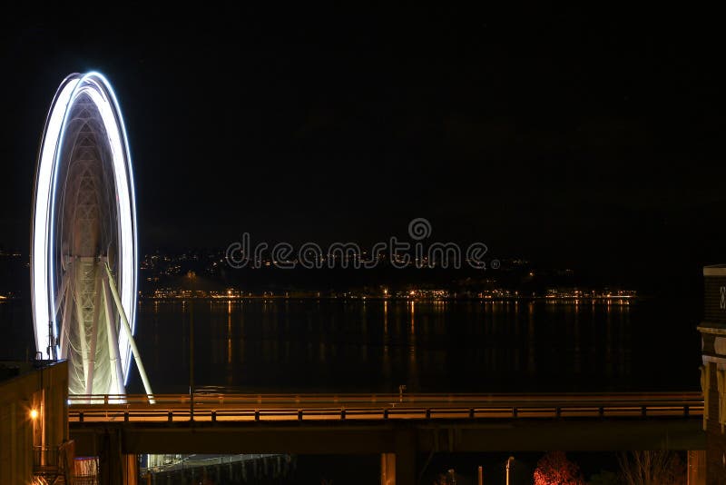 Seattle eye by night editorial photography. Image of view - 56634237