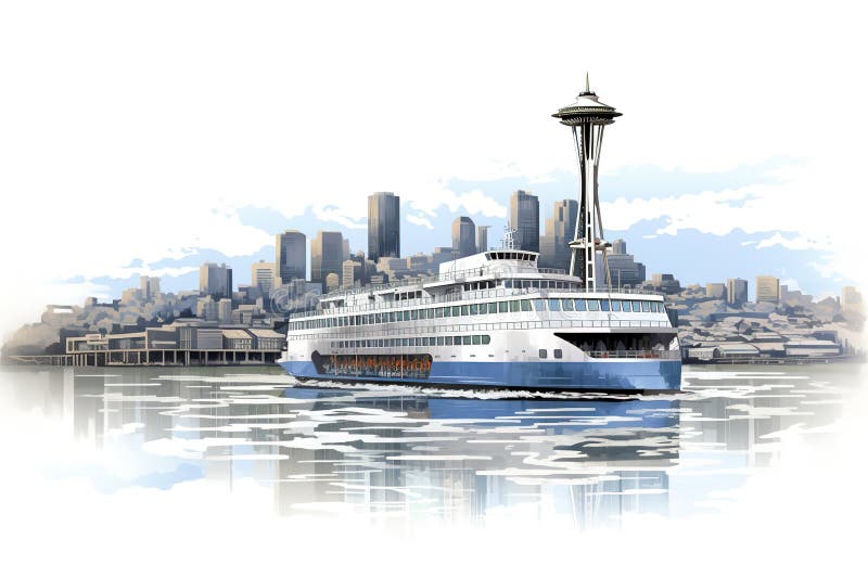 Seattle Ferry. Generated by AI Stock Illustration - Illustration of ...