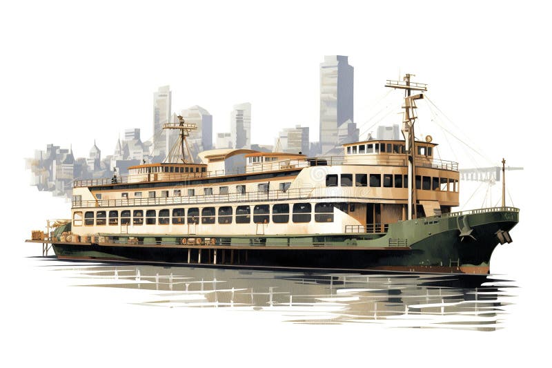 Seattle Ferry. Generated by AI Stock Illustration - Illustration of ...